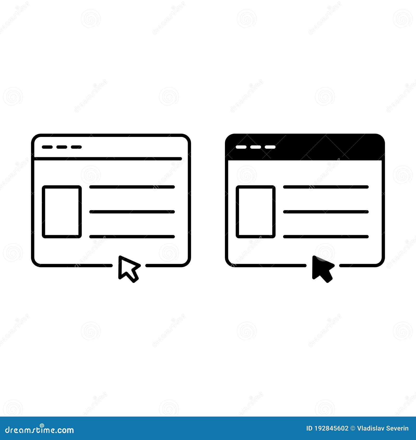 Browser Tab and Pointer Outline and Glyph Icons Stock Vector ...