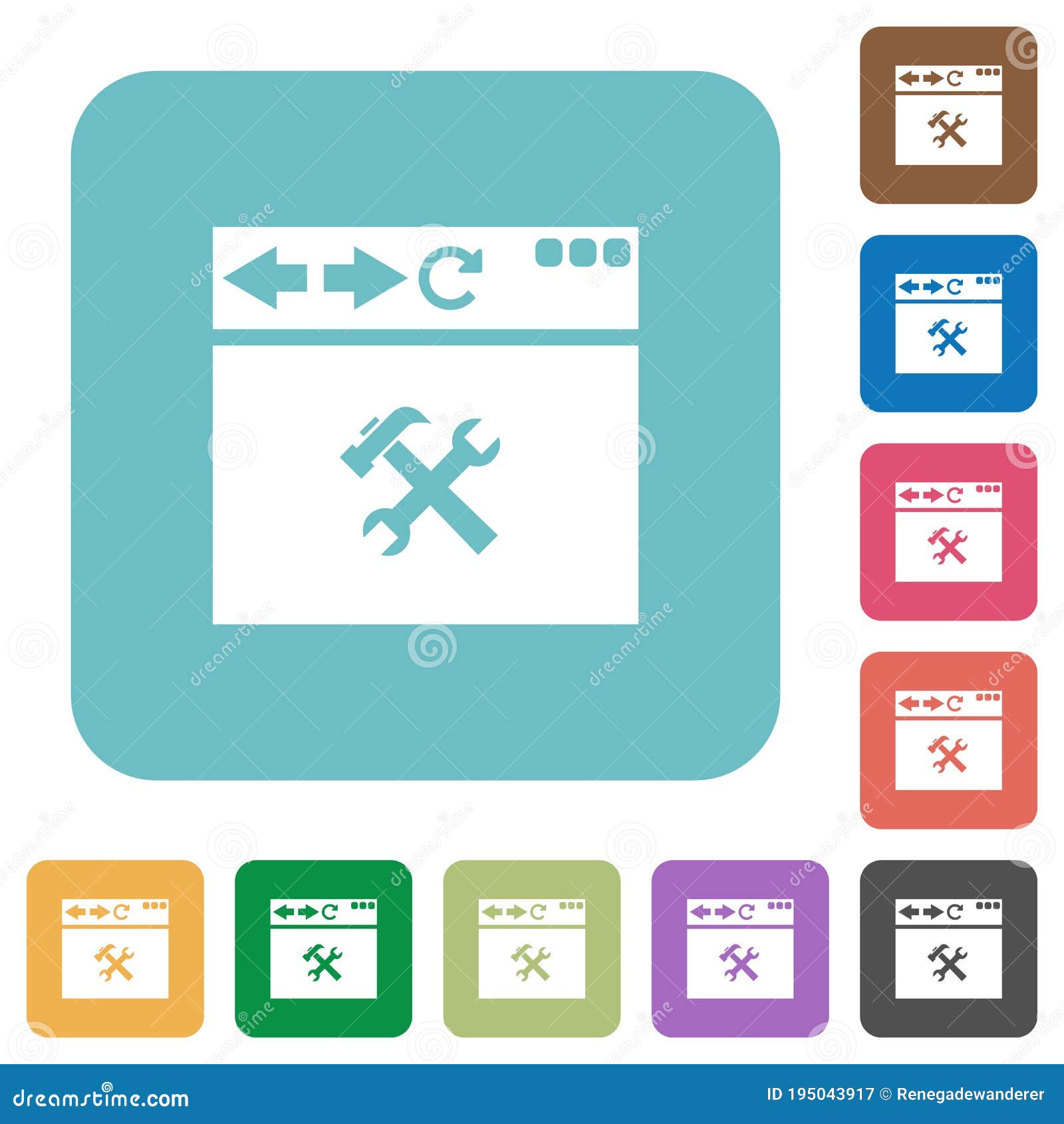 Browser Tools Rounded Square Flat Icons Stock Vector - Illustration of ...