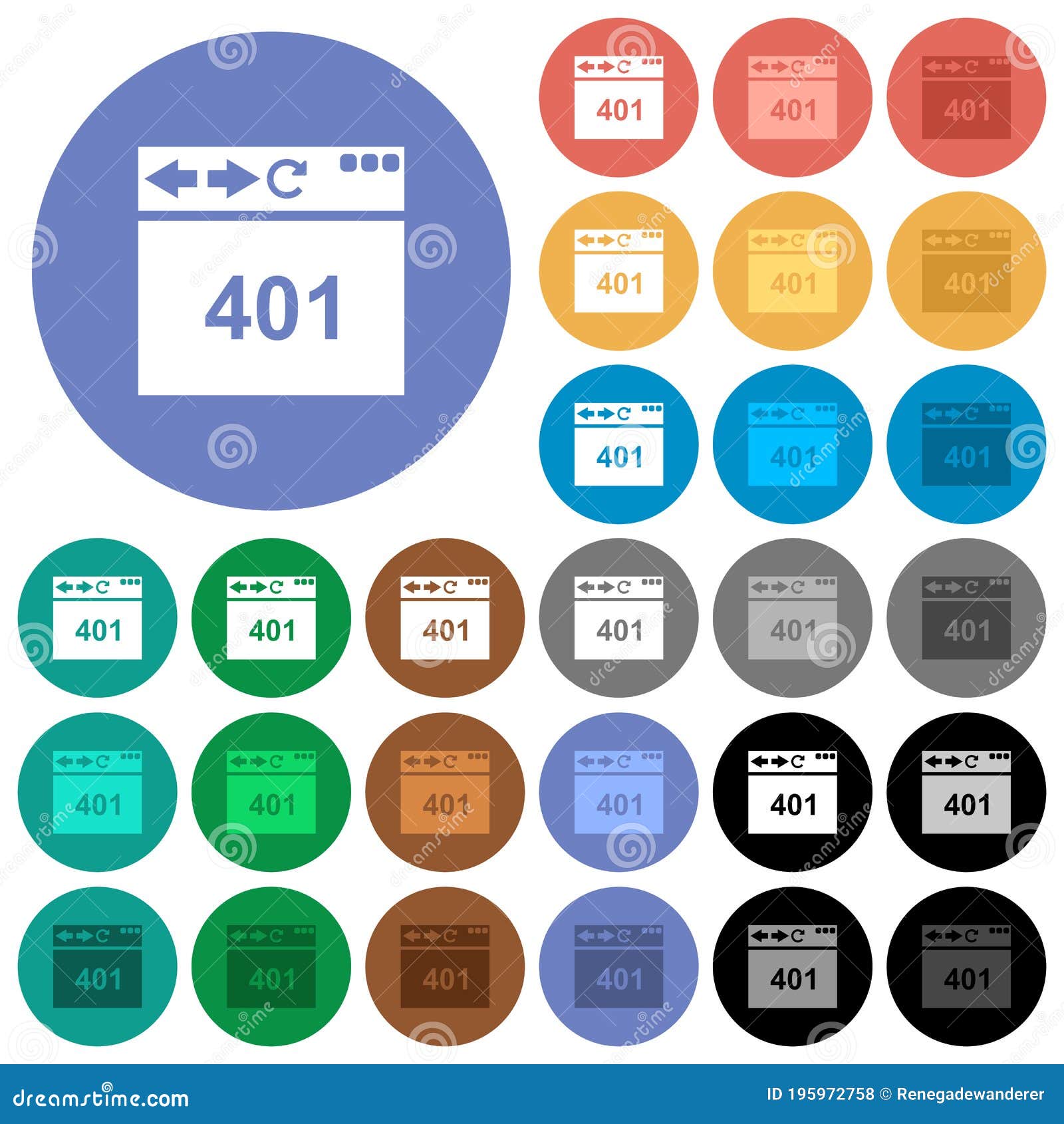 Browser 401 Unauthorized Round Flat Multi Colored Icons Stock Vector ...