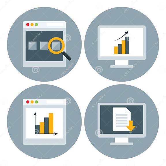 Browser Website Circle Icon Set Stock Vector - Illustration of screen ...