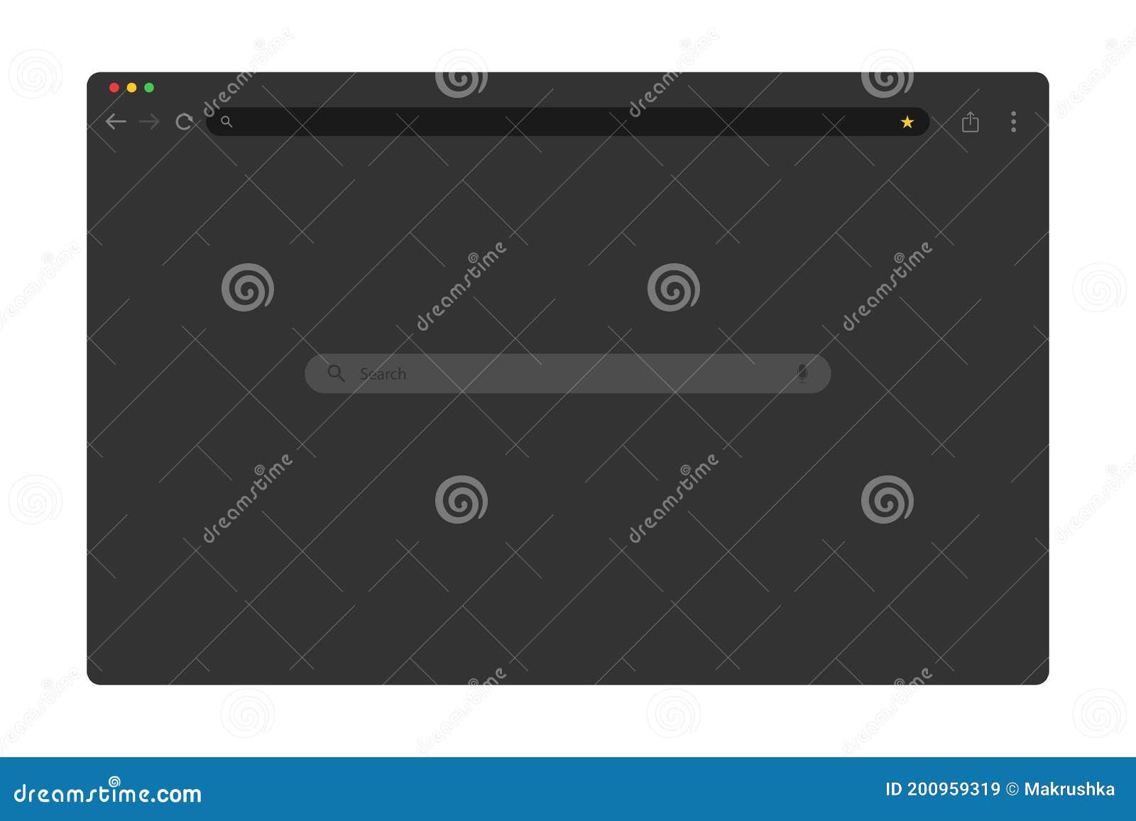 Browser Window in Dark Theme. Website Mockup Interface with Search Bar ...