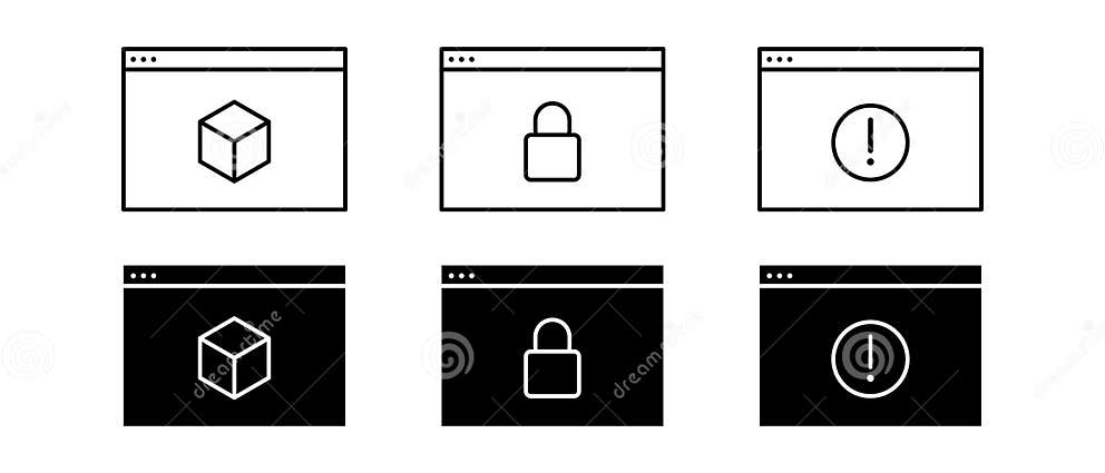 Browser Window Vector Icon Set. Browser Augmented Reality, Locked ...