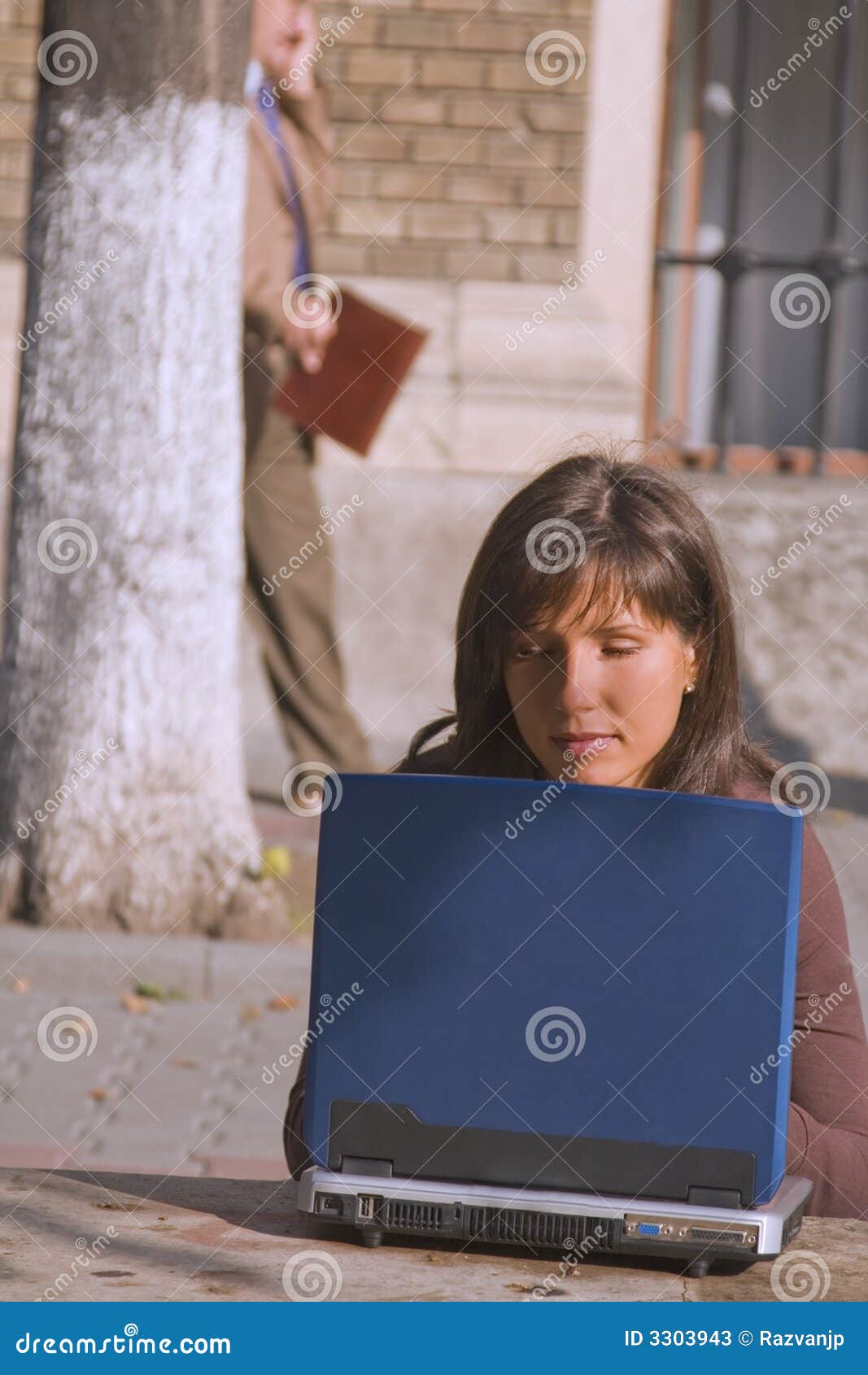 Browsing the Internet Outdoor Stock Image - Image of notebook ...