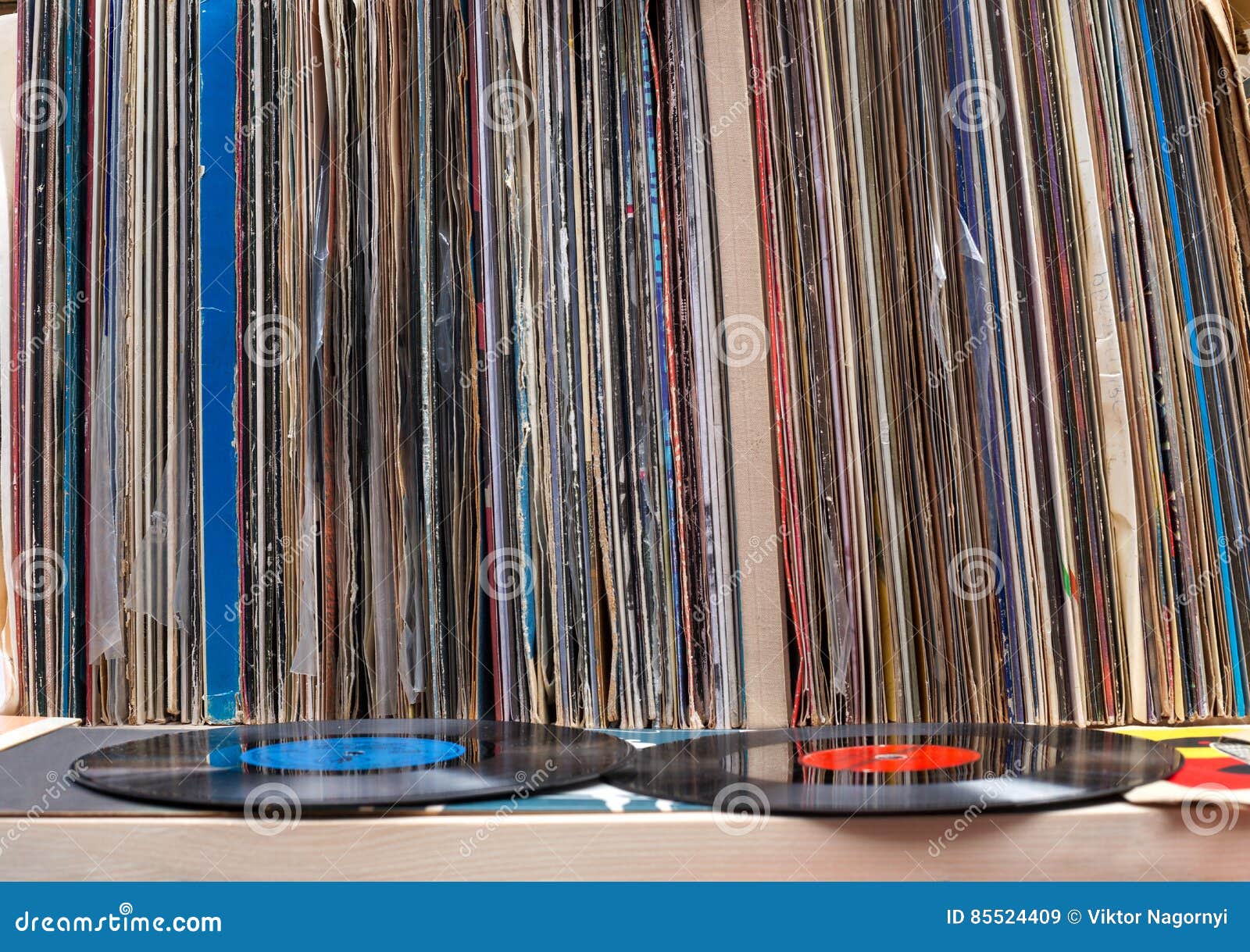 Browsing through Vinyl Records Collection. Music Background. Copy Space ...