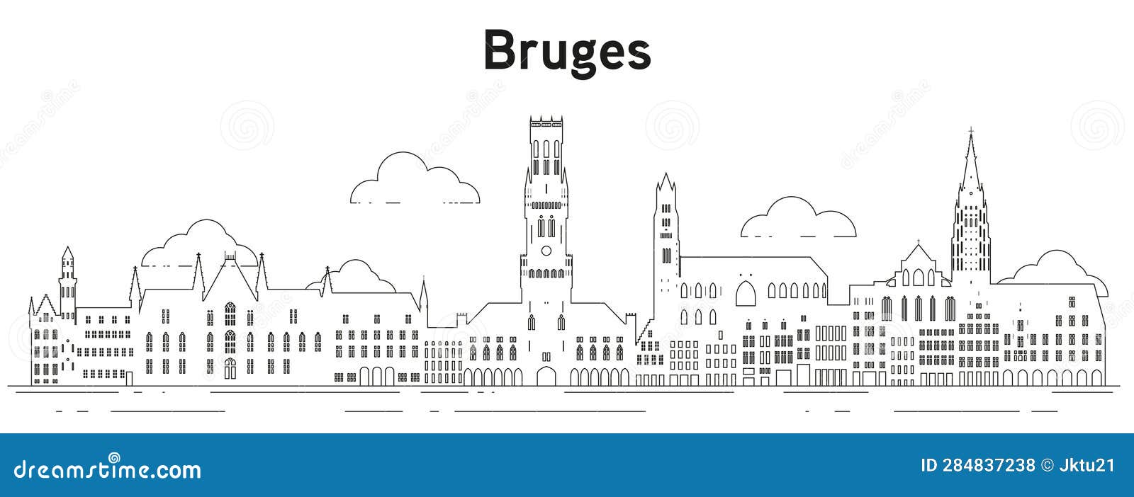 Bruges Cityscape Line Art Vector Illustration Stock Vector ...