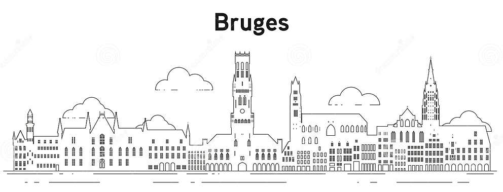 Bruges Cityscape Line Art Vector Illustration Stock Vector ...
