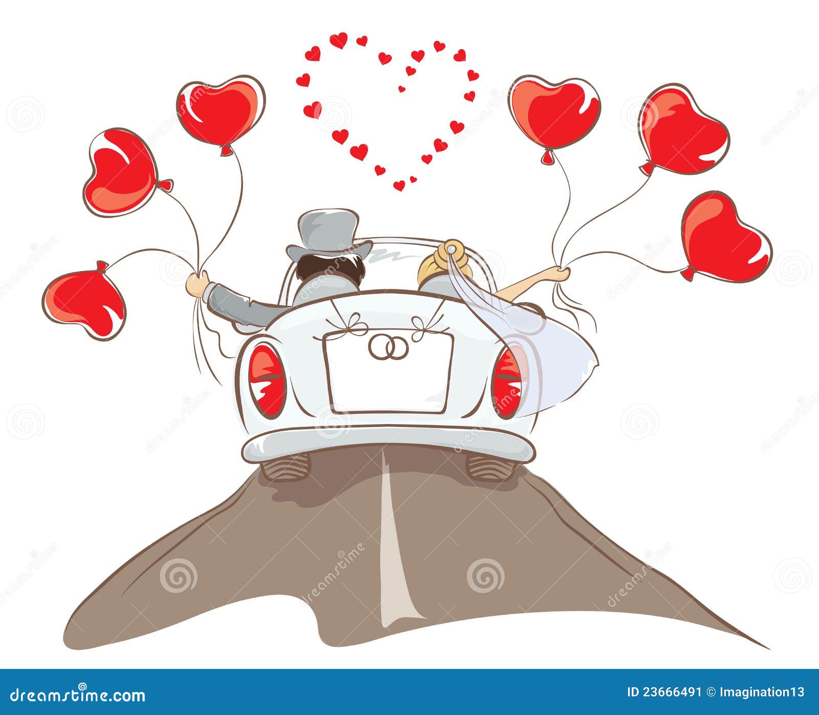 Bruid En Bruidegom Het Berijden in Een Auto Vector Illustratie ...