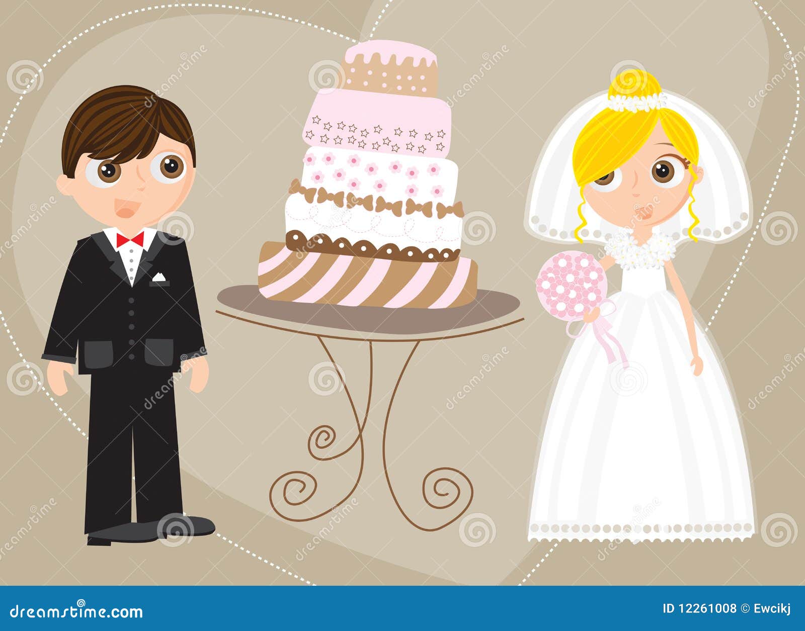 Bruidegom en Bruid vector illustratie. Illustration of boeket - 12261008