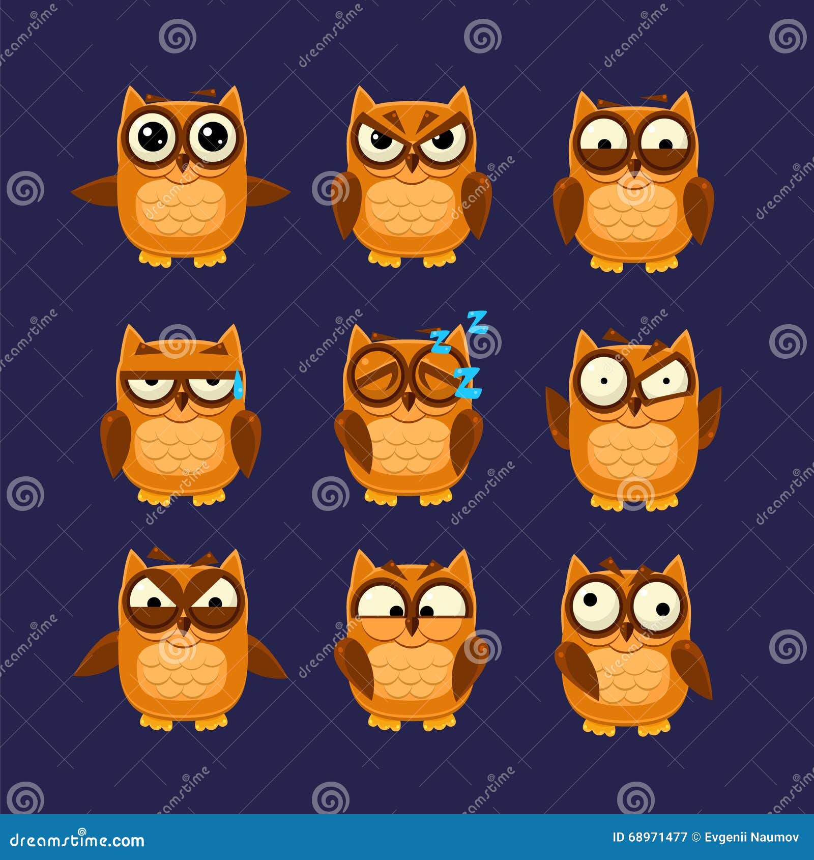 Bruin Owl Emoji Collection vector illustratie. Illustration of emoticon ...