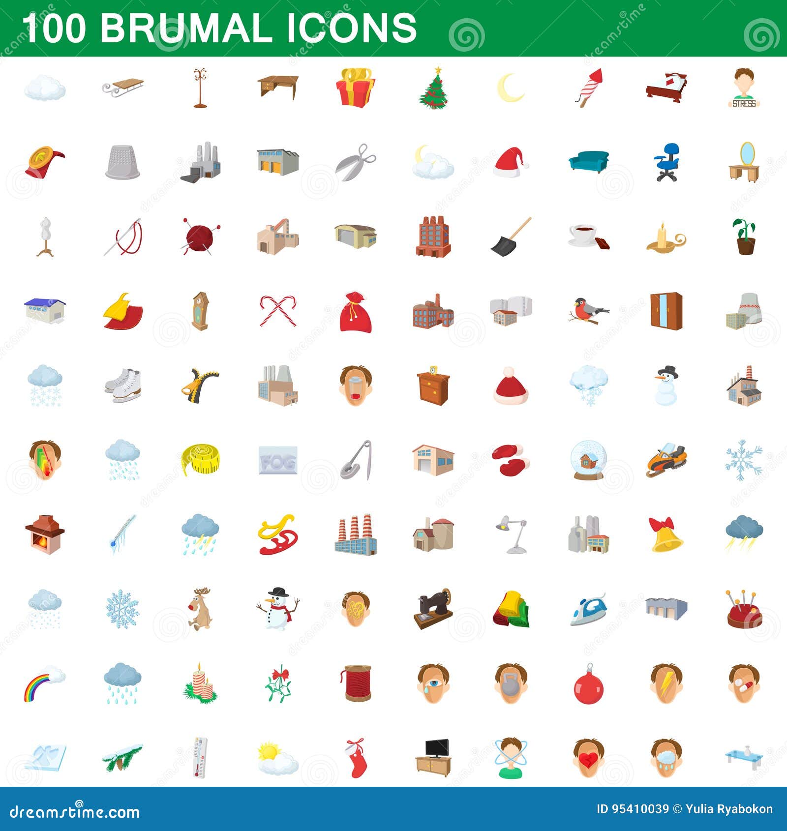 100 Brumal Icons Set, Cartoon Style Stock Vector - Illustration of ...