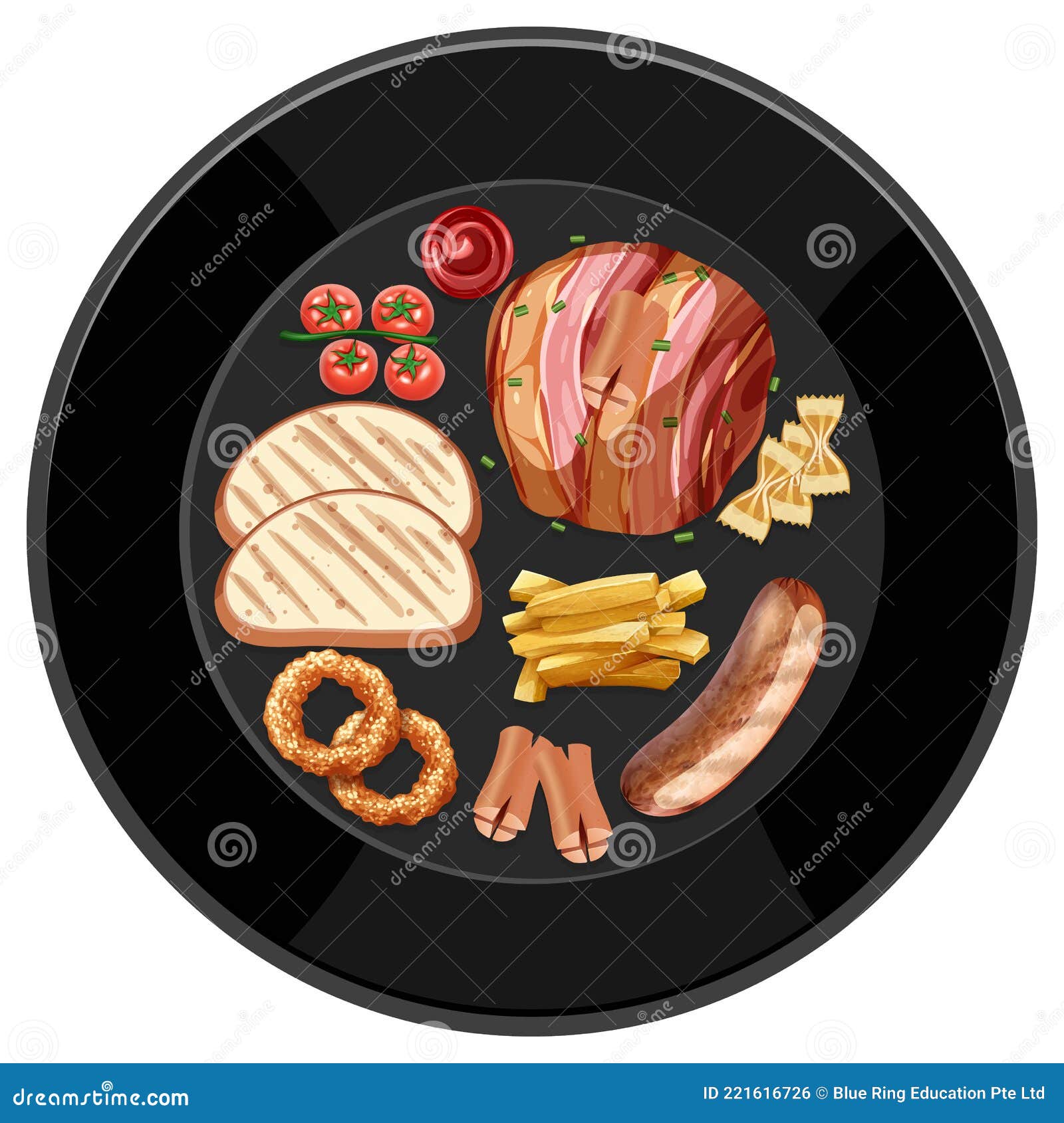 Brunch or Breakfast Set in a Dish in Cartoon Style on the Table Stock ...