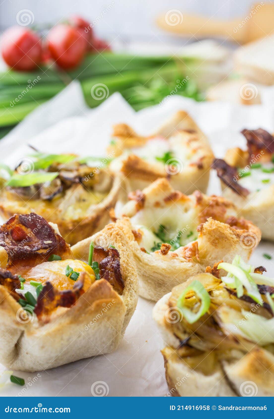 Little Bread Cups Filled with Different Fillings Stock Photo - Image of ...