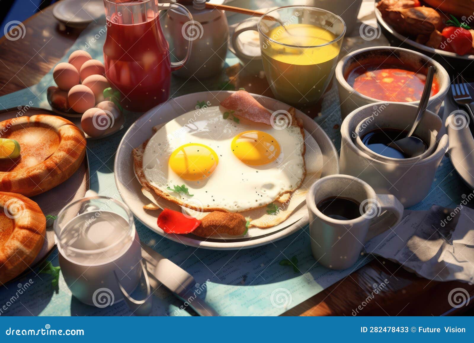 Brunch Food on Plates and Drink on Table, Created Using Generative Ai ...