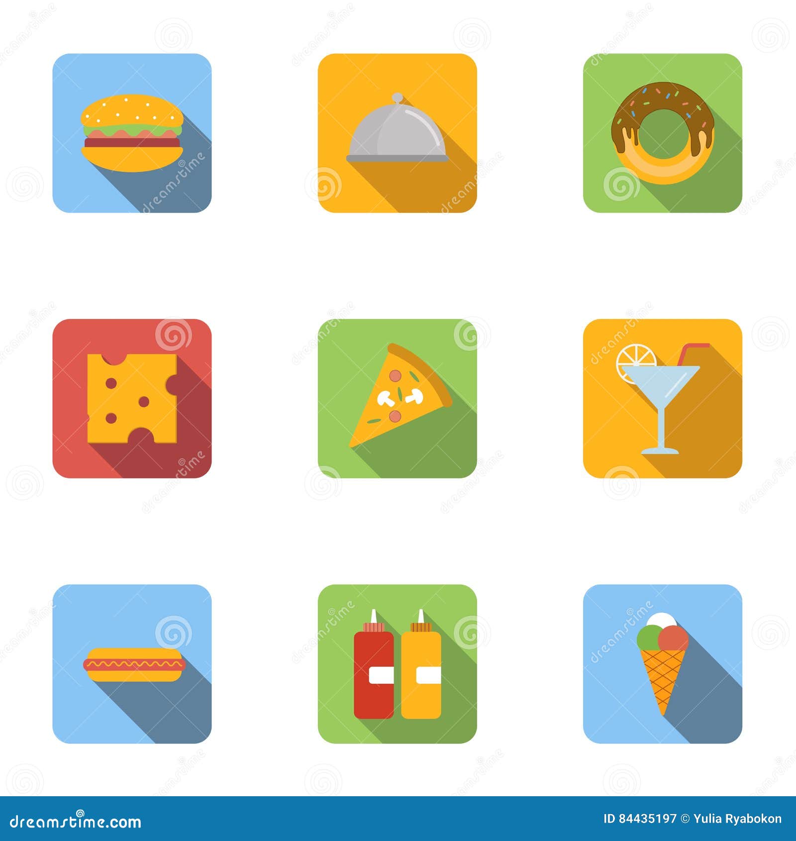 Brunch Icons Set, Flat Style Stock Vector - Illustration of flat, pizza ...