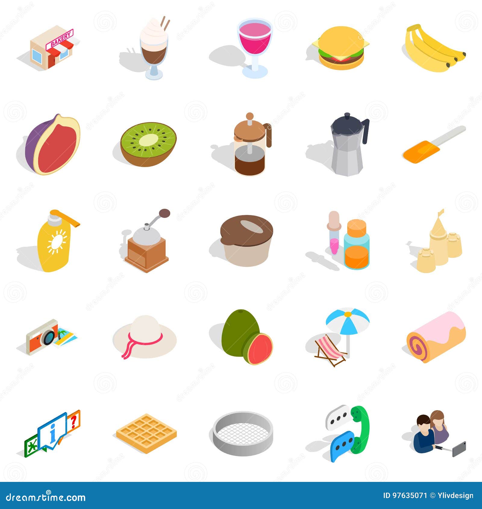 Brunch Icons Set, Isometric Style Stock Vector - Illustration of menu ...