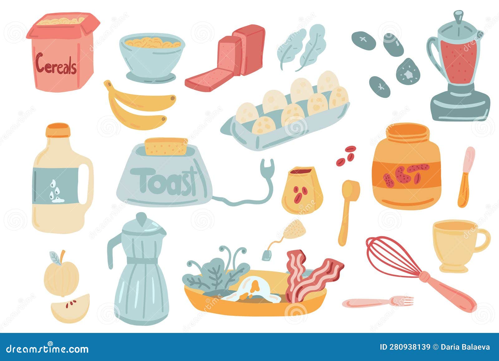 Brunch Menu Icons Set Hand Drawn Stock Vector - Illustration of bacon ...