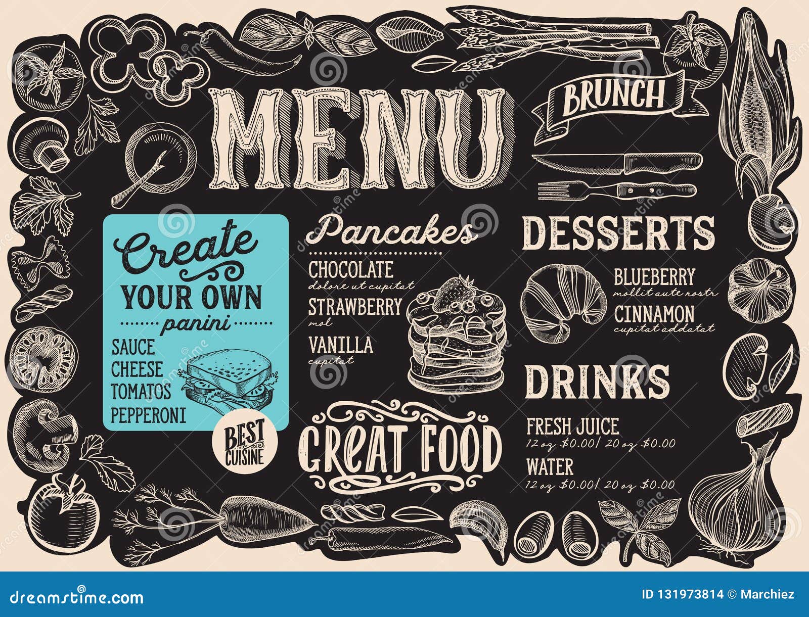 Brunch Menu for Restaurant with Frame of Graphic Vegetables Stock ...