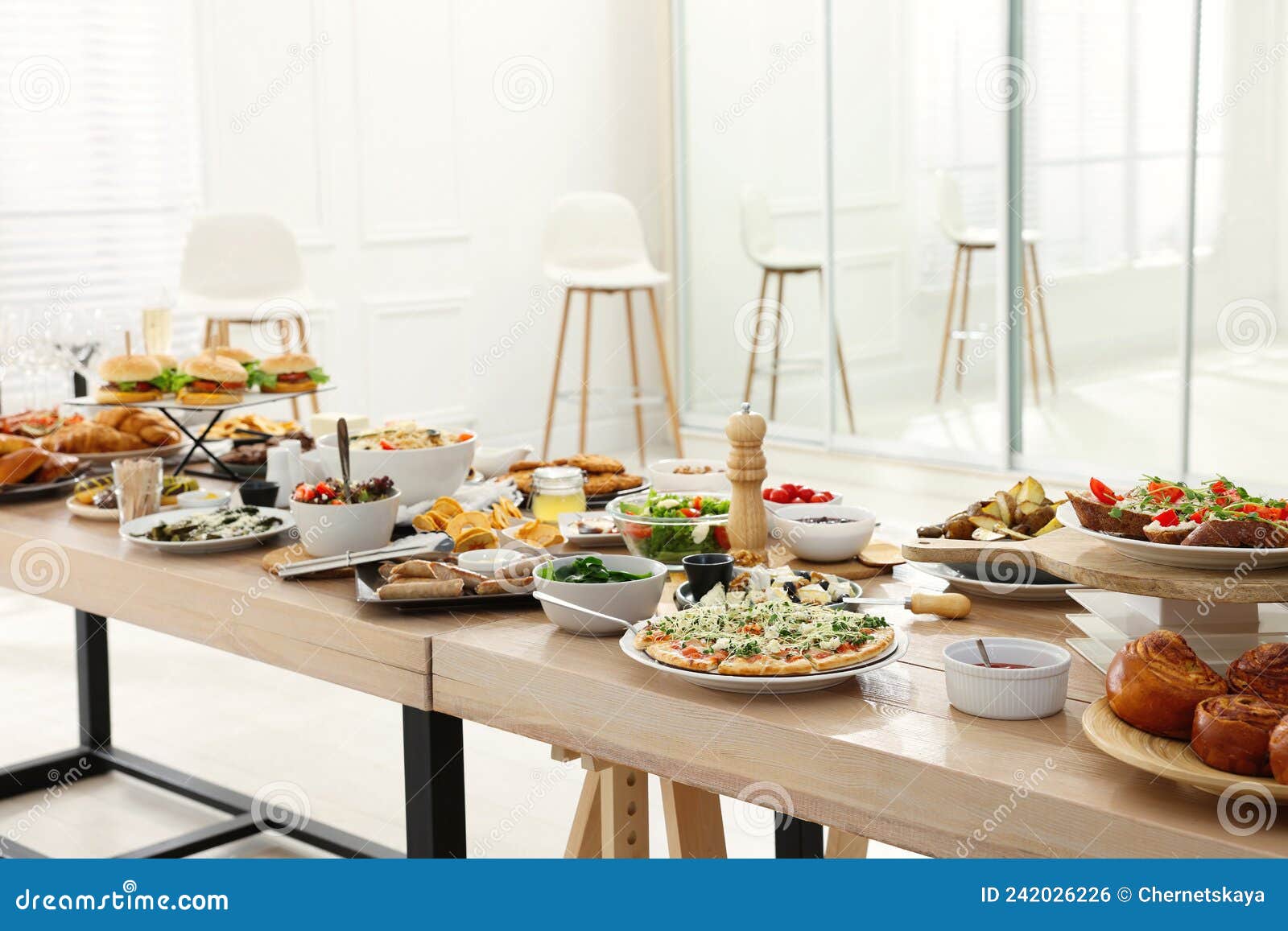 Brunch Table Setting with Different Delicious Food Indoors Stock Photo ...