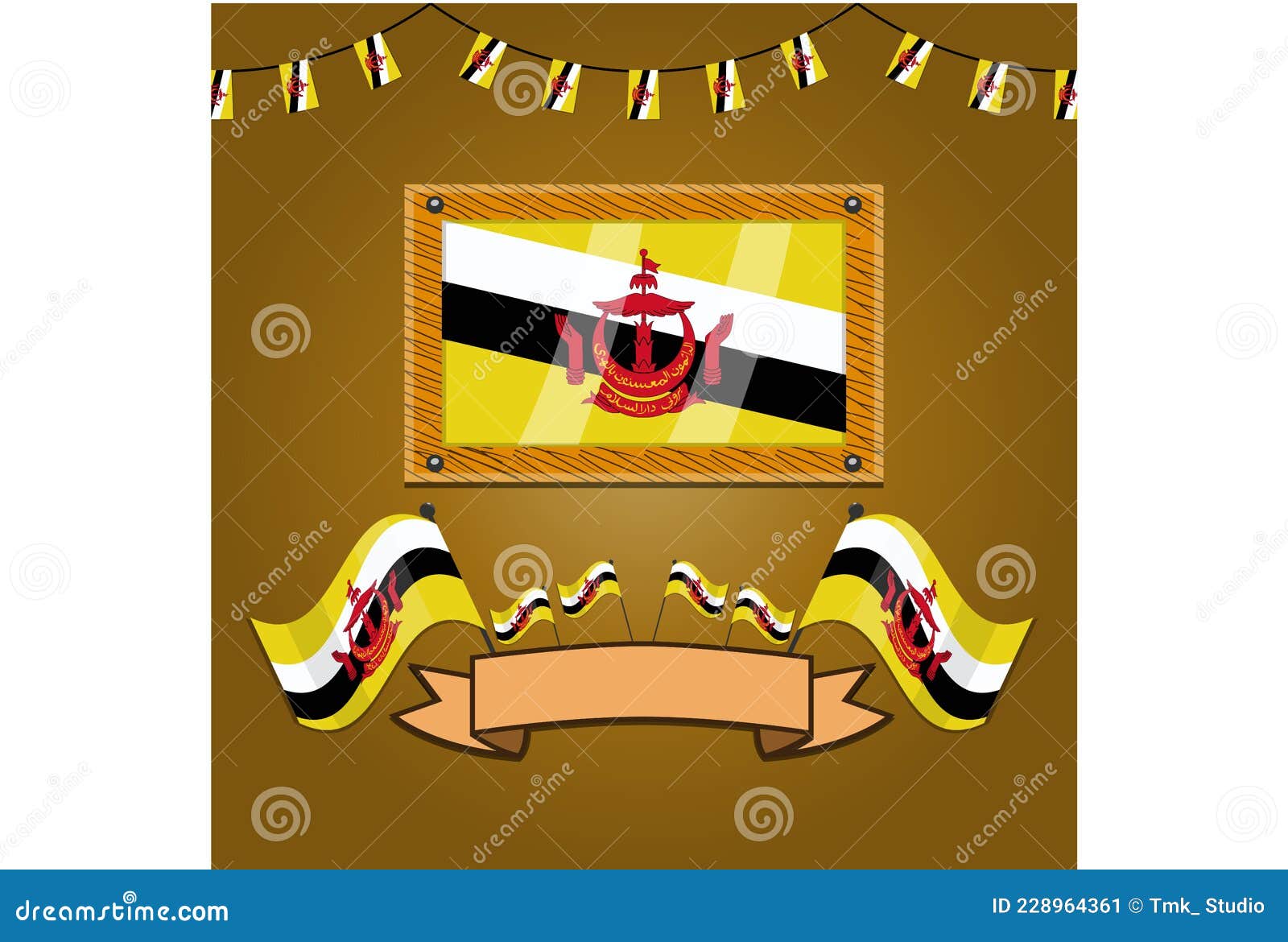 Brunei Darussalam Flags on Frame Wood, Label Stock Vector ...
