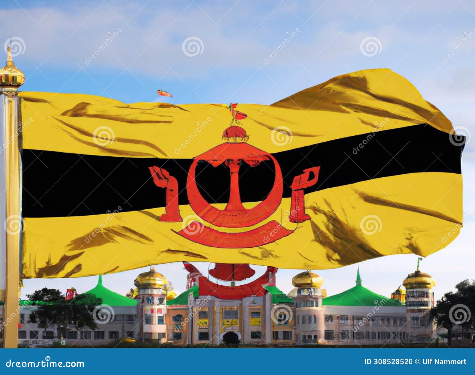 Brunei Flag Over Sultan Palace Stock Illustration - Illustration of ...