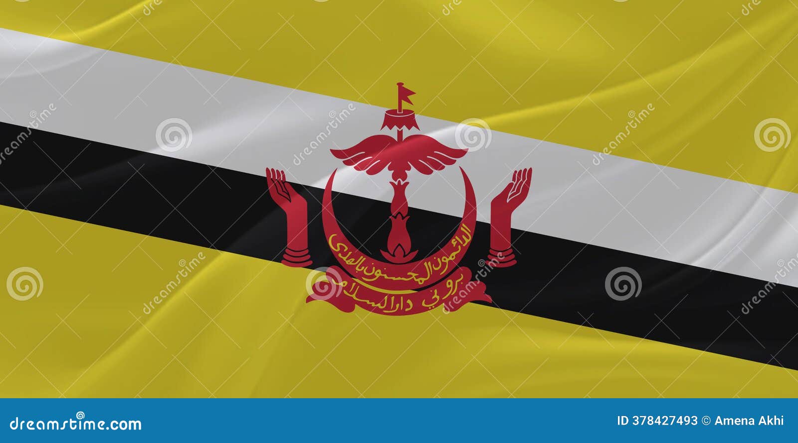 Brunei Flag - State Of Asia, Flag Waving On A Blue Sky In Beautiful ...