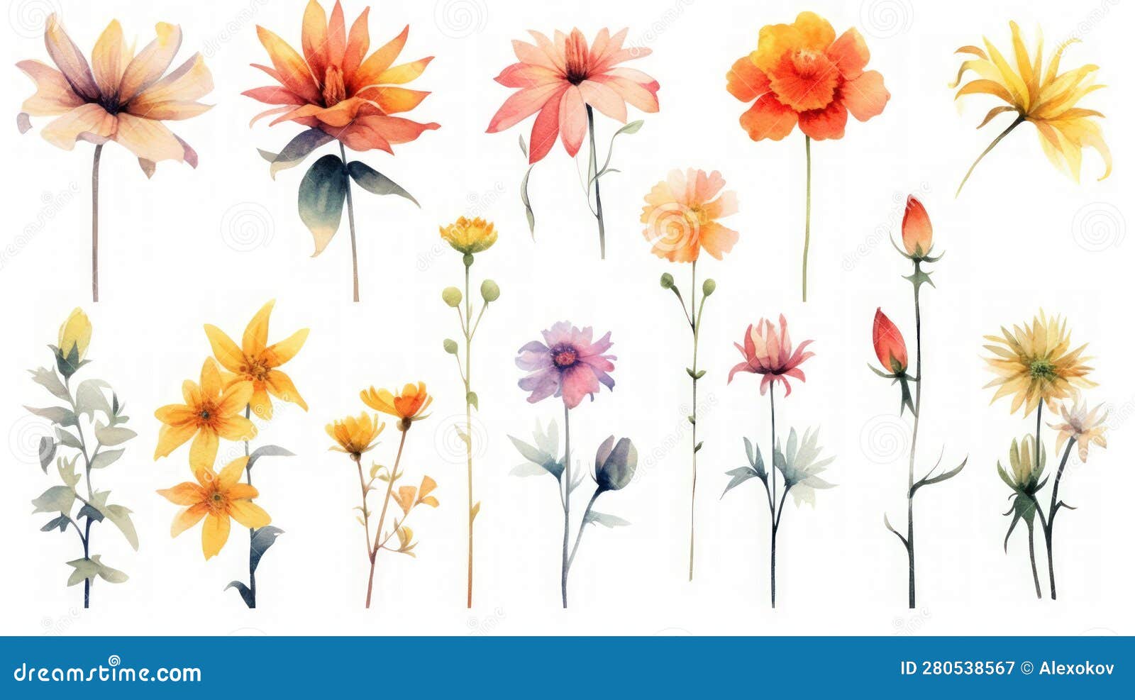 Brunei Flowers Collection: Watercolor Set on a Clean White Background ...