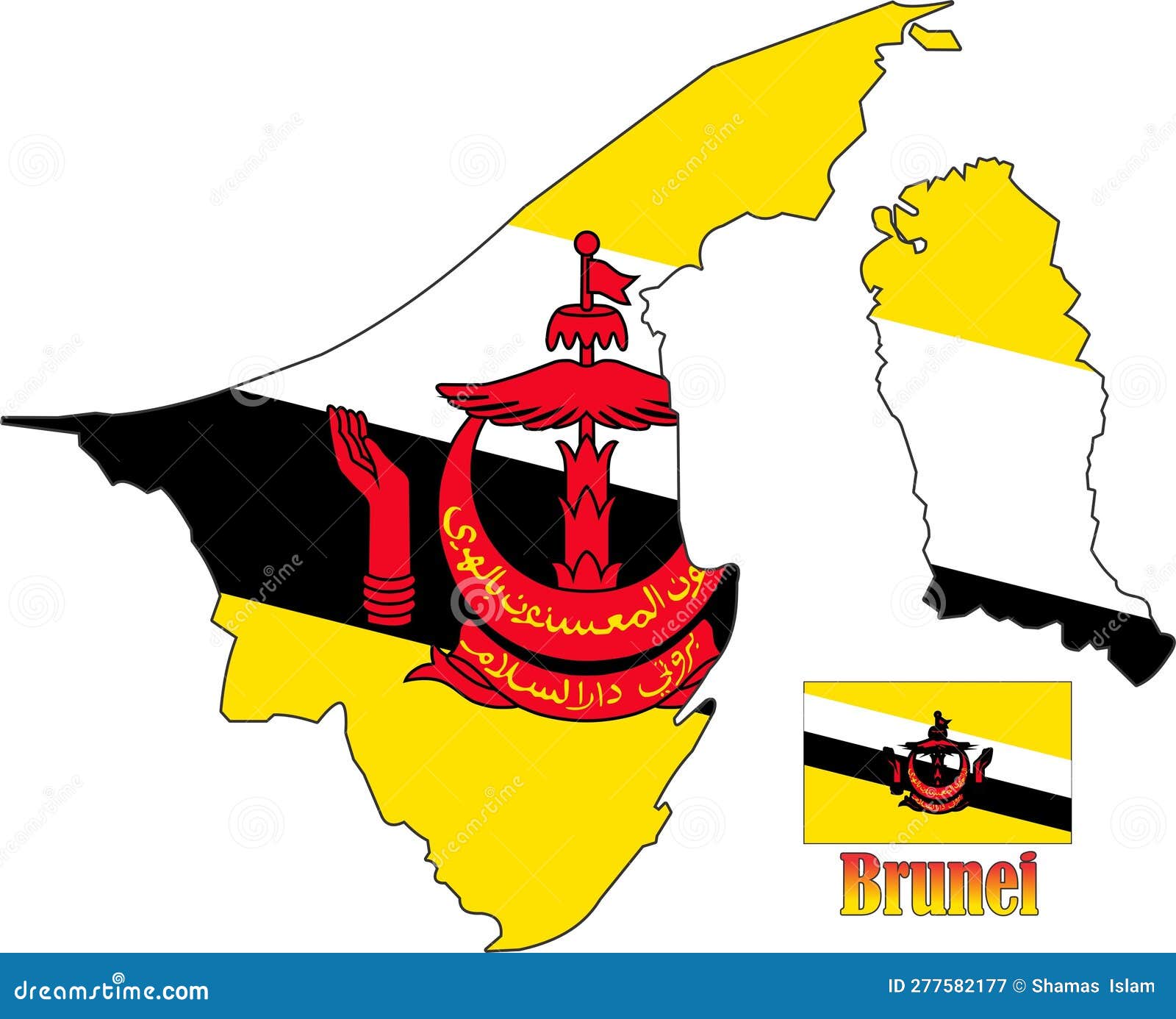 Brunei Map and Flag Illustration Vector Stock Vector - Illustration of ...