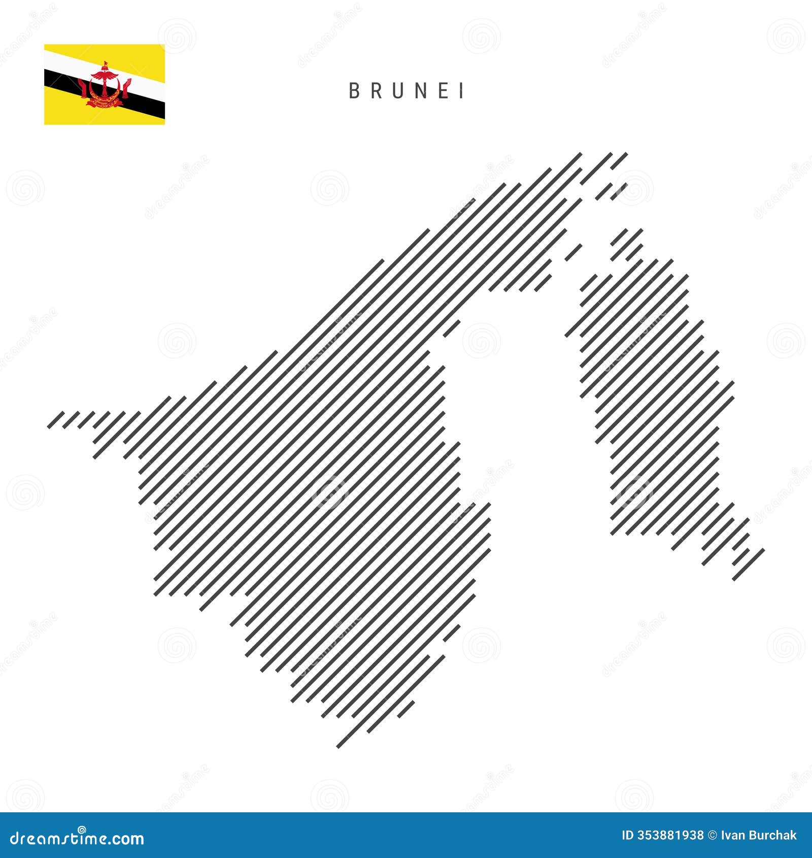 Brunei Map From Pattern Of Black Slanted Parallel Lines. Flat Vector ...