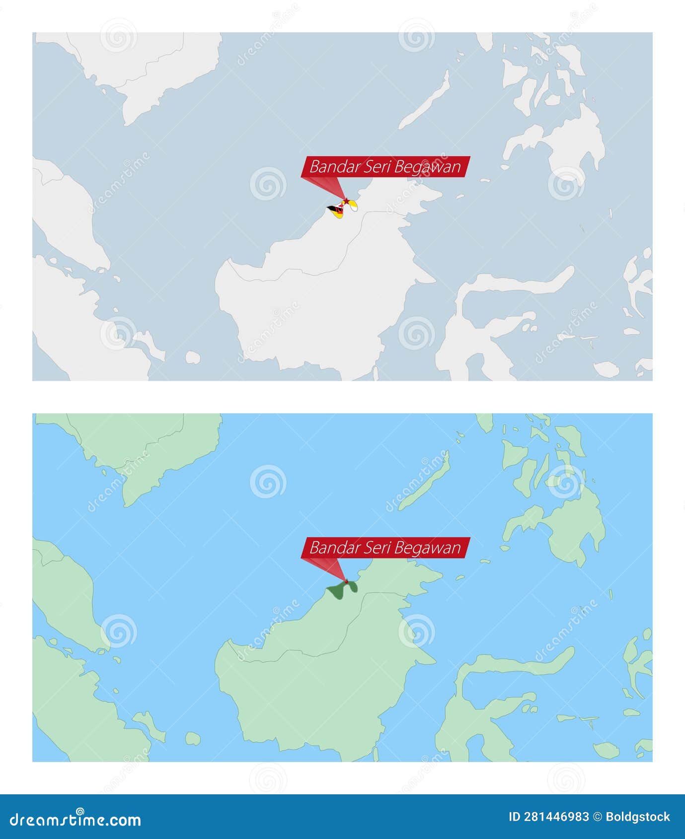 Brunei Map with Pin of Country Capital. Two Types of Brunei Map with ...