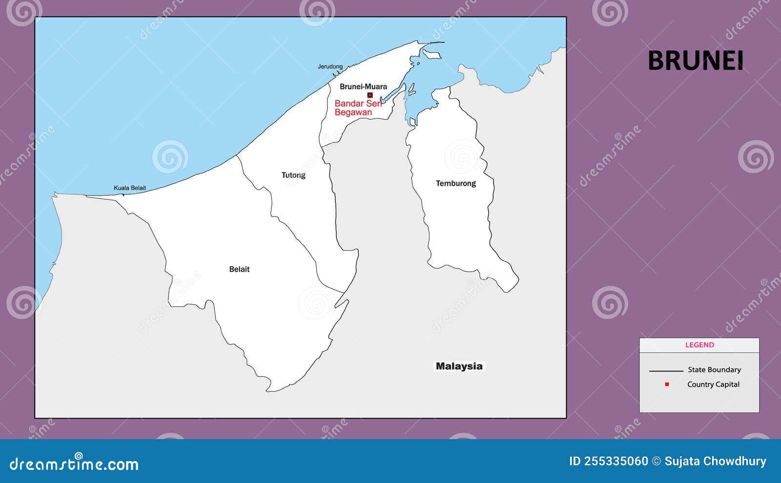 Brunei Map With Capital Bandar Seri Begawan Royalty-Free Stock ...