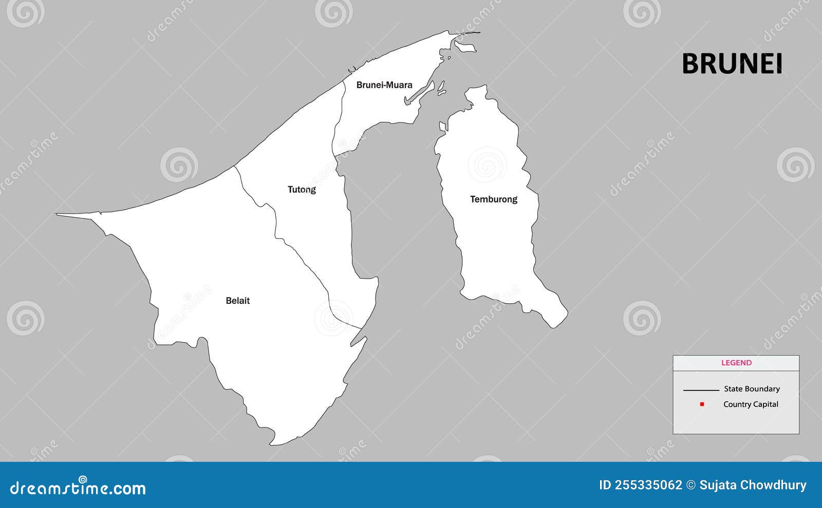 Brunei Map With Capital Bandar Seri Begawan Royalty-Free Stock ...