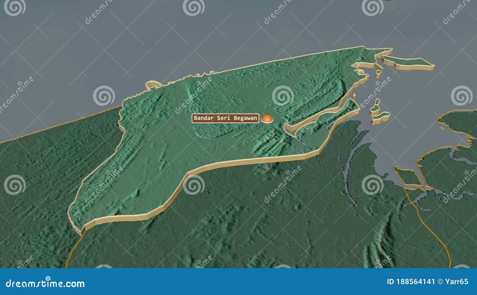 Brunei and Muara, Brunei - Extruded with Capital. Relief Stock ...