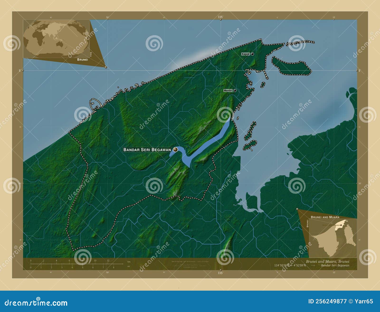 Brunei and Muara, Brunei. Physical. Labelled Points of Cities Stock ...