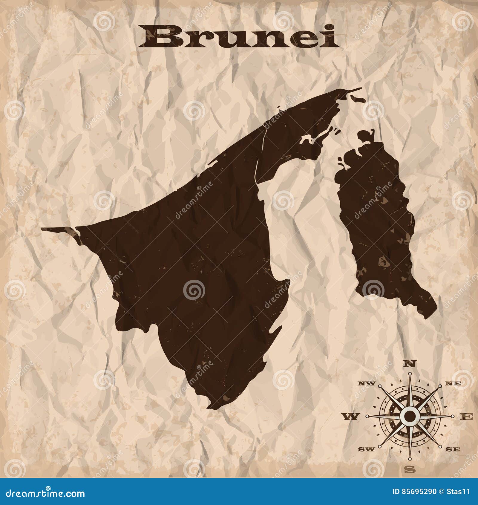 Brunei Old Map With Grunge And Crumpled Paper. Vector Illustration ...