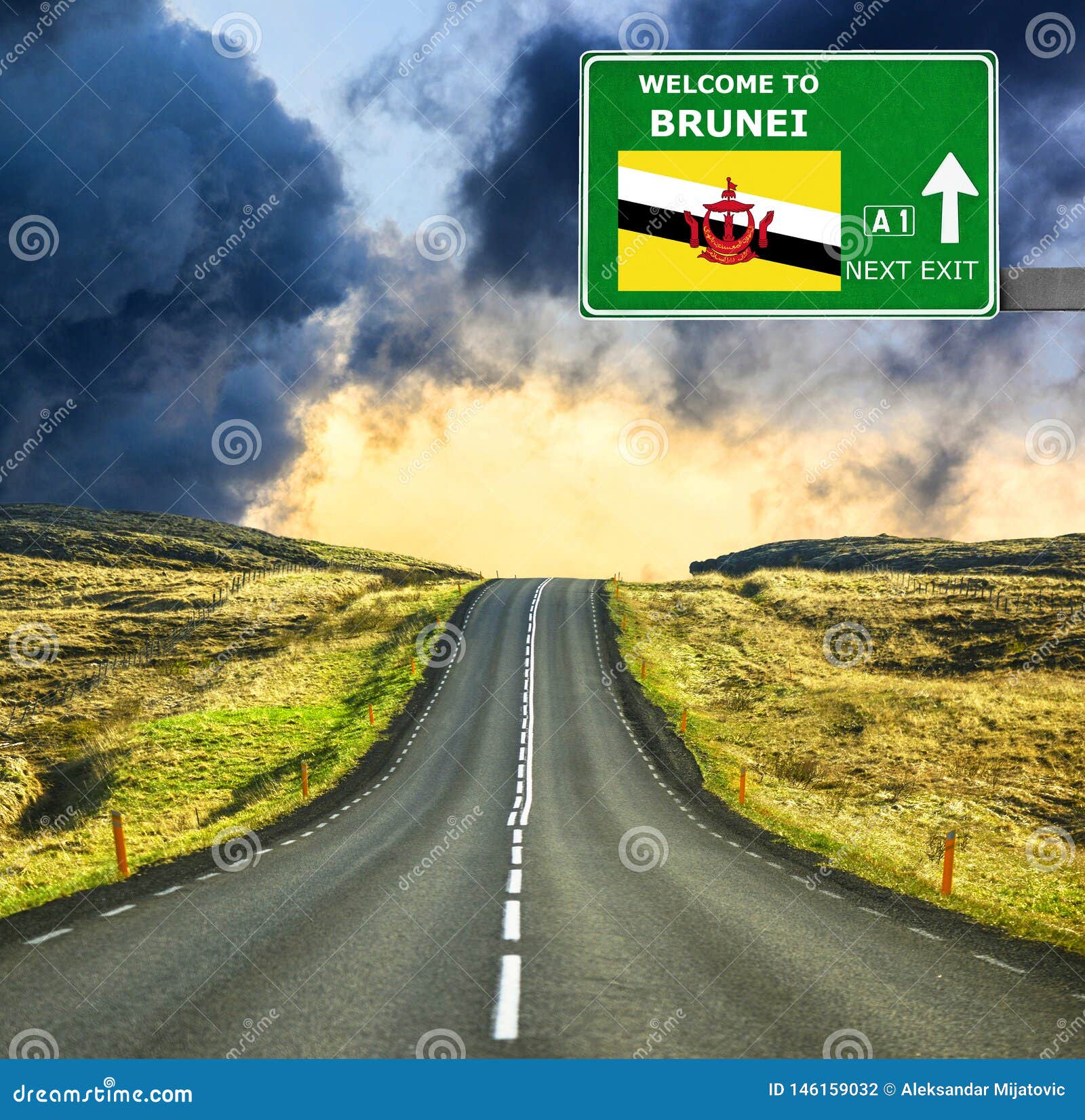 Brunei Road Sign Against Clear Blue Sky Stock Photo - Image of clouds ...