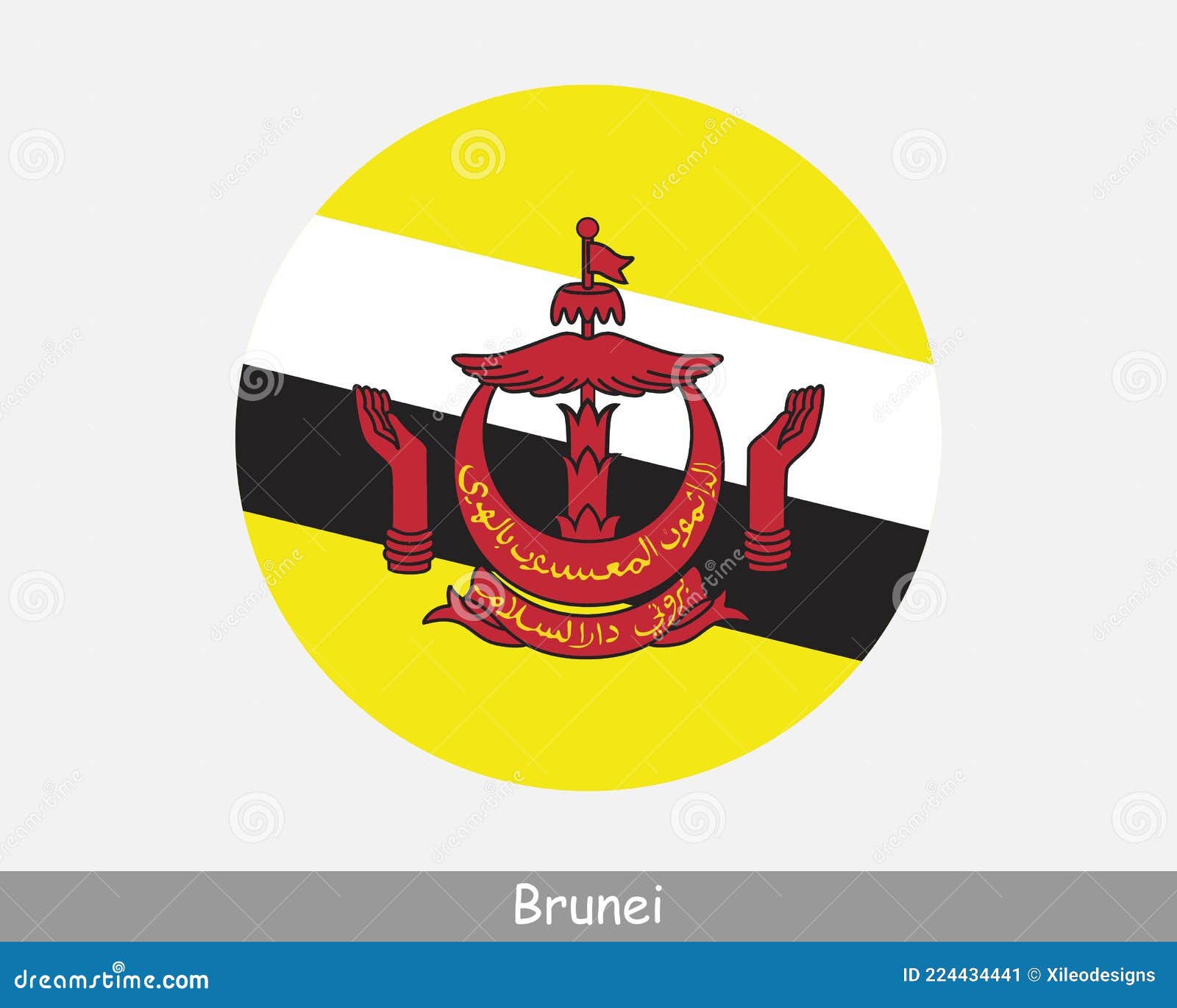 Brunei Round Circle Flag. Bruneian Circular Button Banner Icon Stock ...