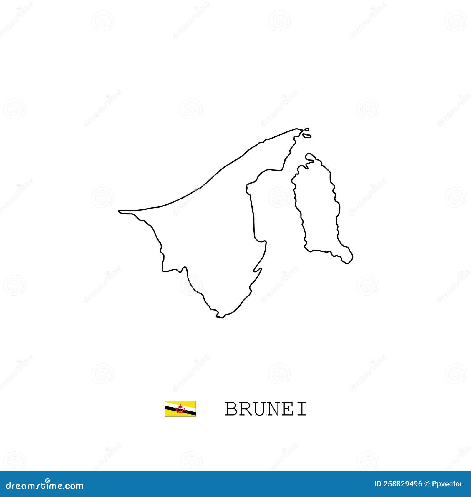 Brunei Vector Map Outline, Line, Linear. Brunei Black Map on White ...