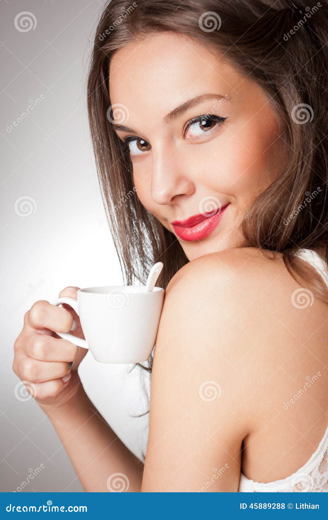 Brunette Beauty with Coffee. Stock Photo - Image of refreshment, fine ...