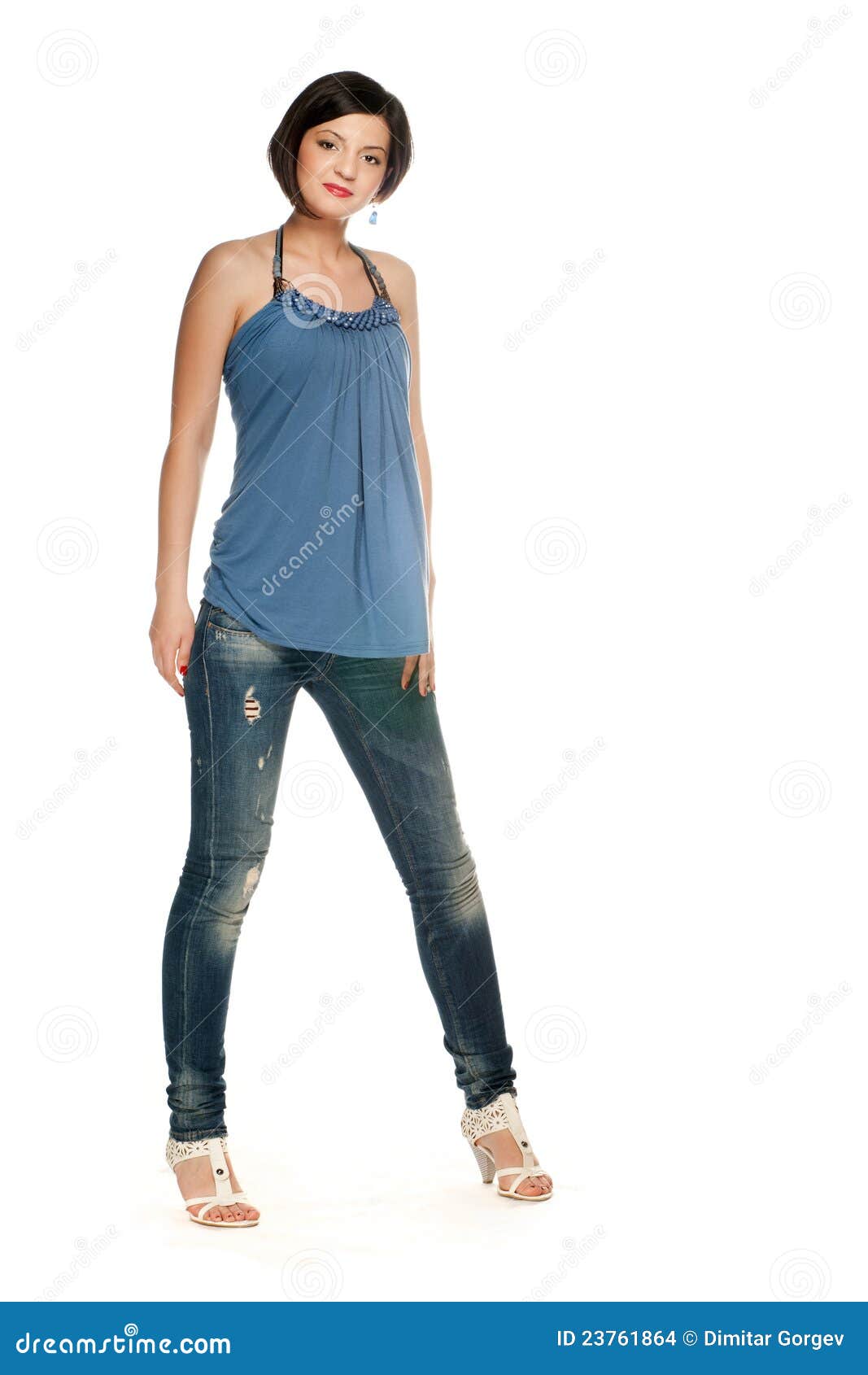 Brunette in blue top stock photo. Image of lady, caucasian - 23761864