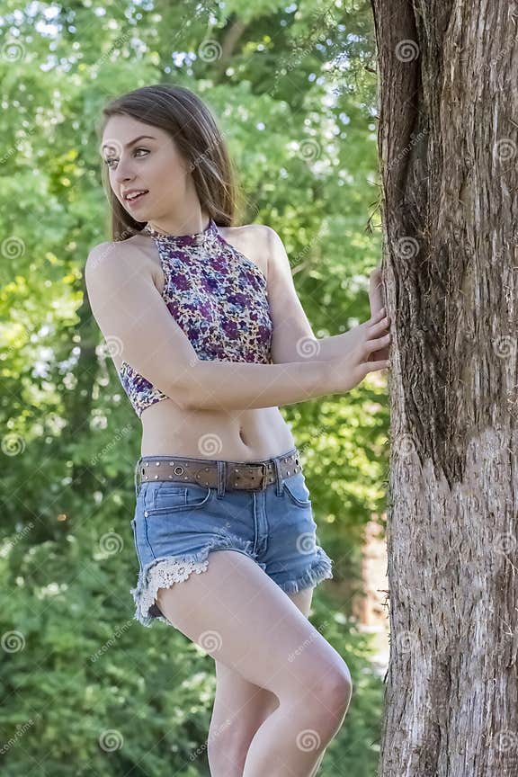 Brunette Coed Posing Outdoors Stock Image Image Of Athletic Adult