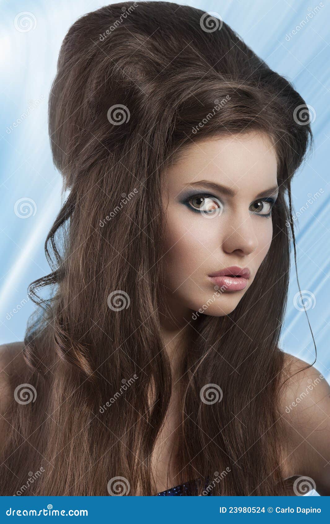 Brunette with Creative Vintage Hair Style Stock Photo - Image of adult ...
