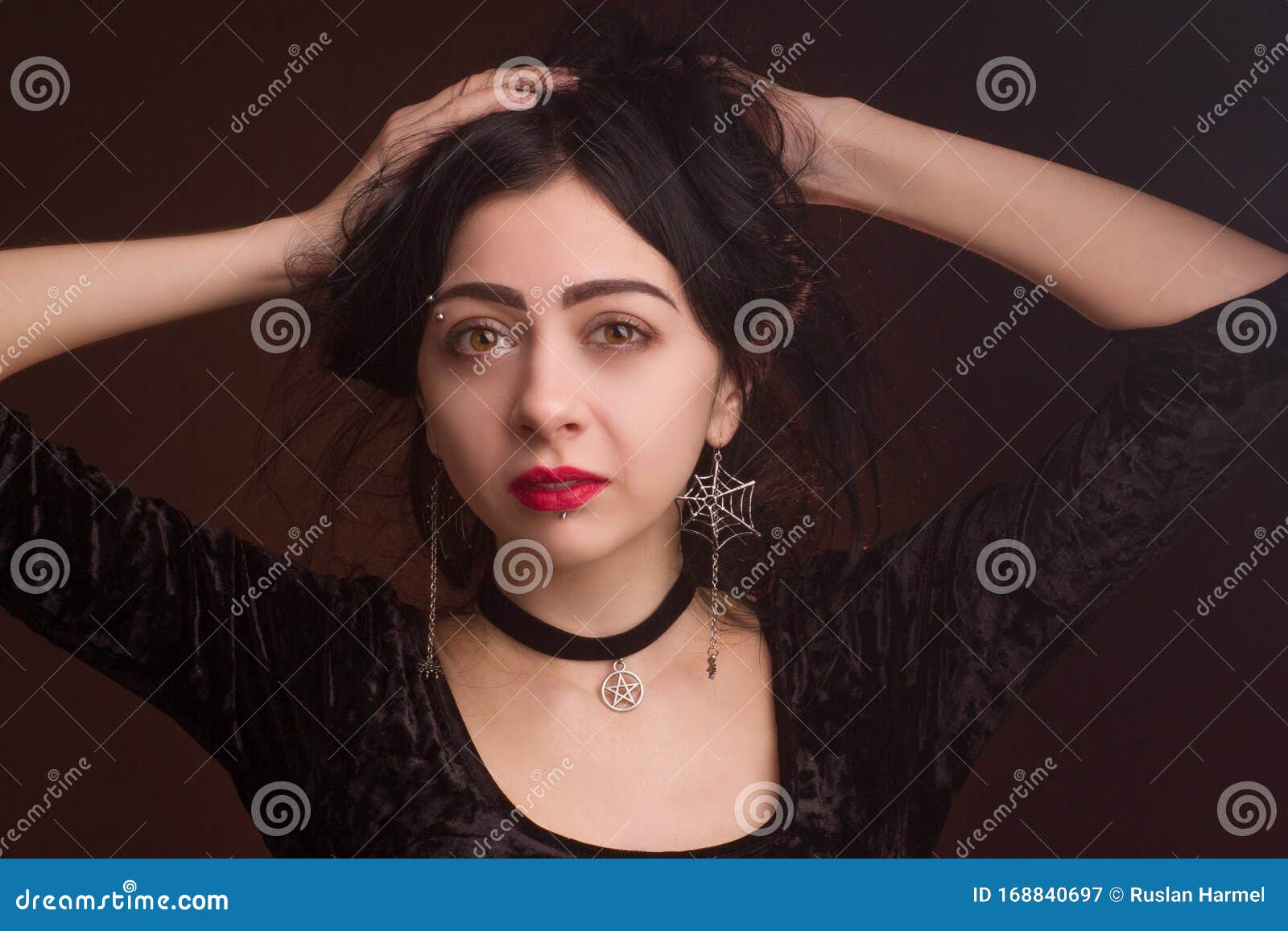 Brunette on Dark Background Dressed in Goth Style Stock Image - Image ...