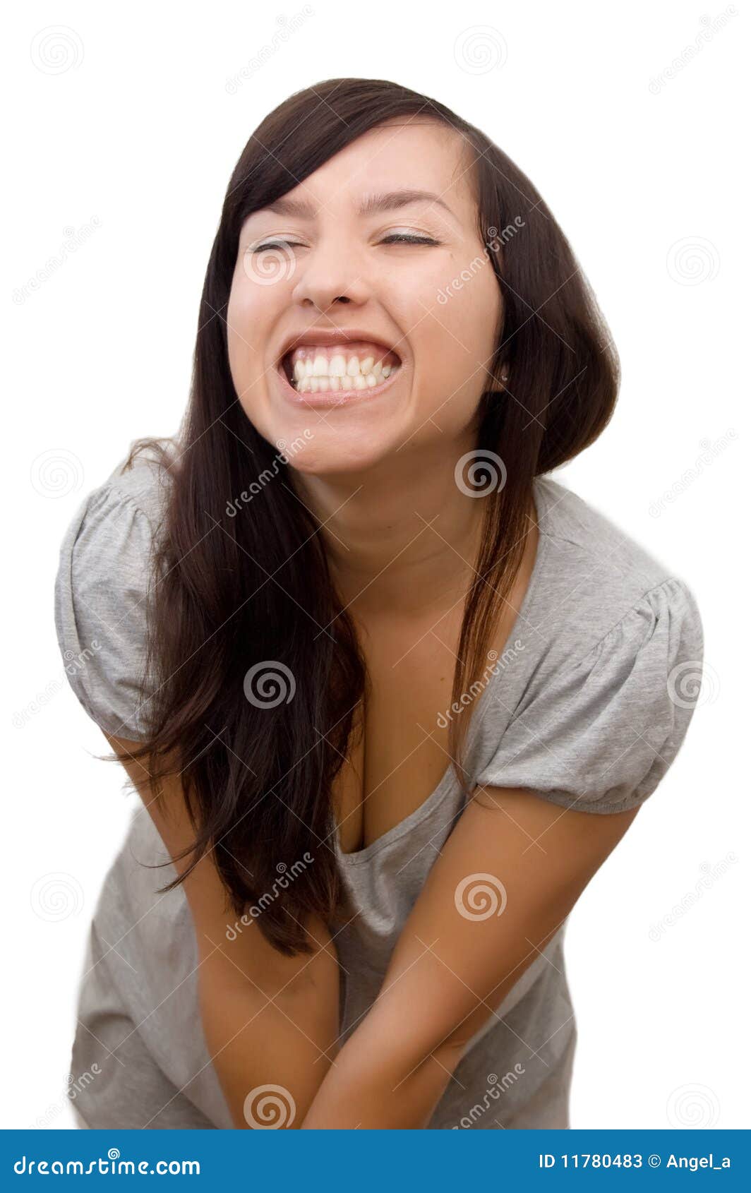 Brunette De Riso Largo Que Mostra Os Dentes Imagem de Stock - Imagem de ...