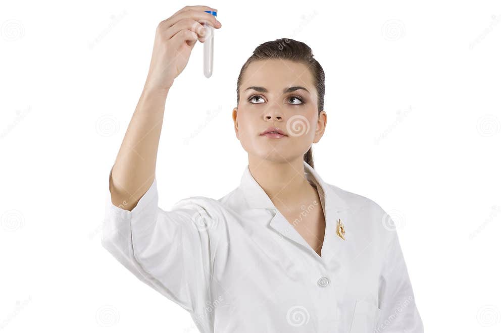 Brunette doctor testing stock photo. Image of adult, girl - 19839888