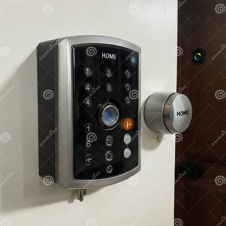 Brunette Entering Code on Keypad of Home Security Alarm Video Intercom ...