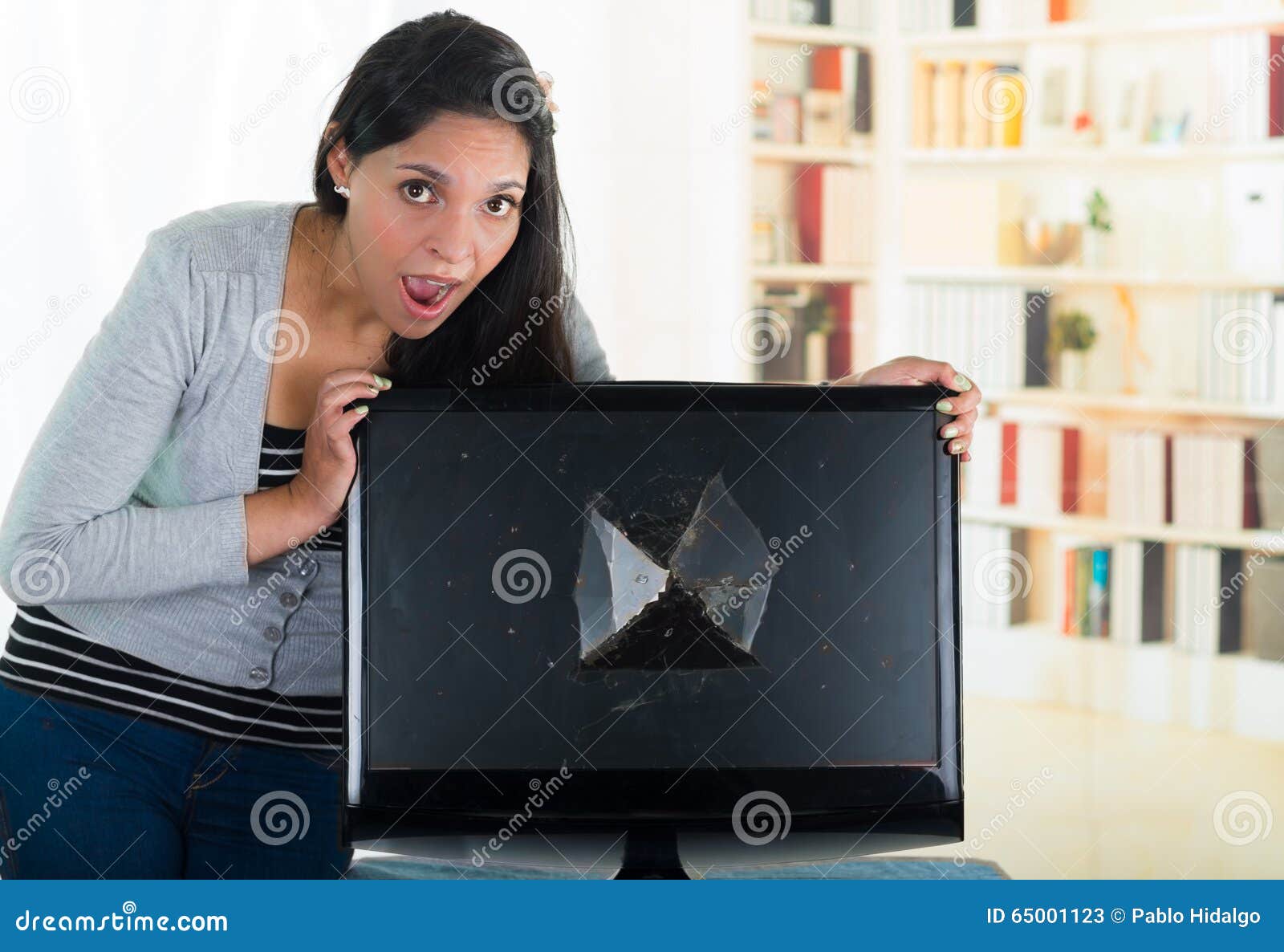 Brunette Female Looking Over Broken Computer Stock Image - Image of ...