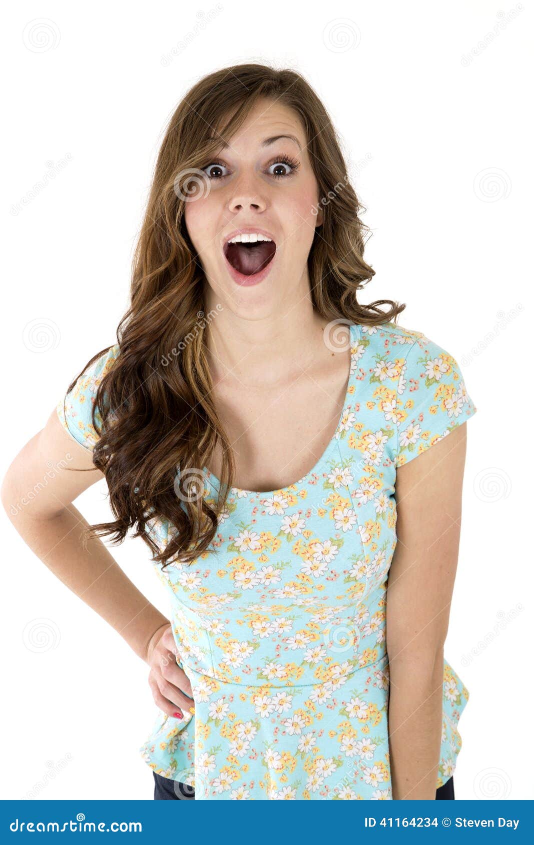 Brunette Female Model with a Surprised or Astonished Expression Stock ...