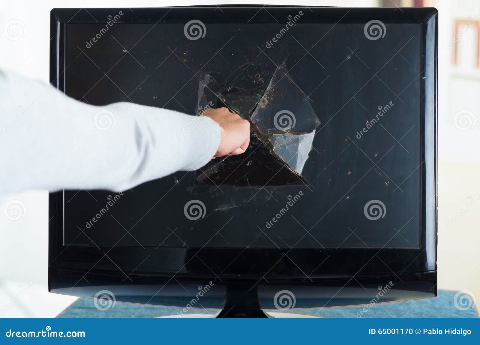 Brunette Female Punching Fist into Broken Computer Stock Photo - Image ...