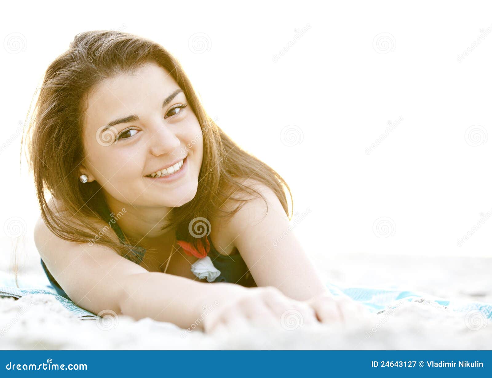 Brunette Girl At The Beach In Sunrise Stock Image Image Of Sunshine
