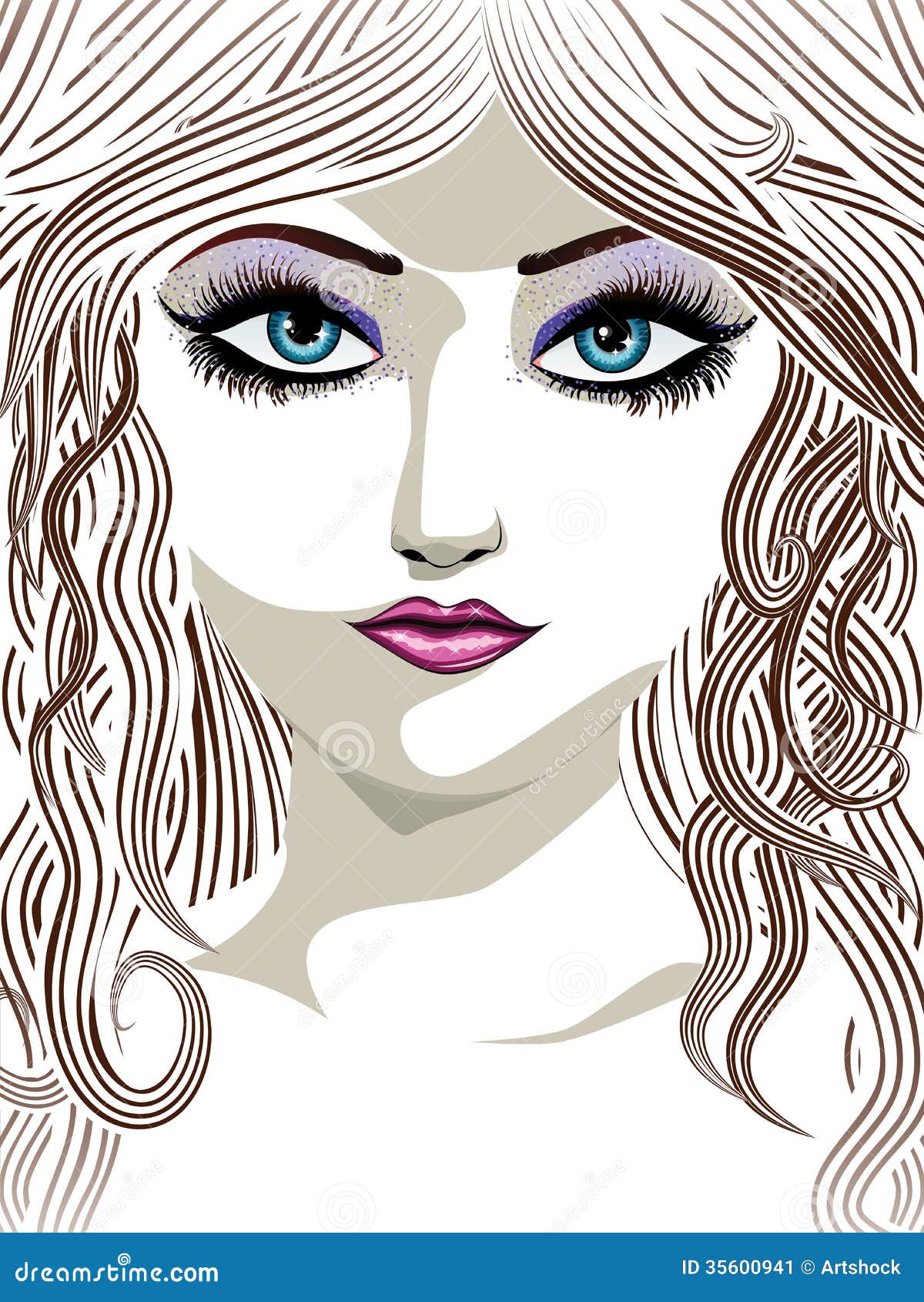 Brunette Girl With Blue Eyes Stock Vector Illustration Of Portrait
